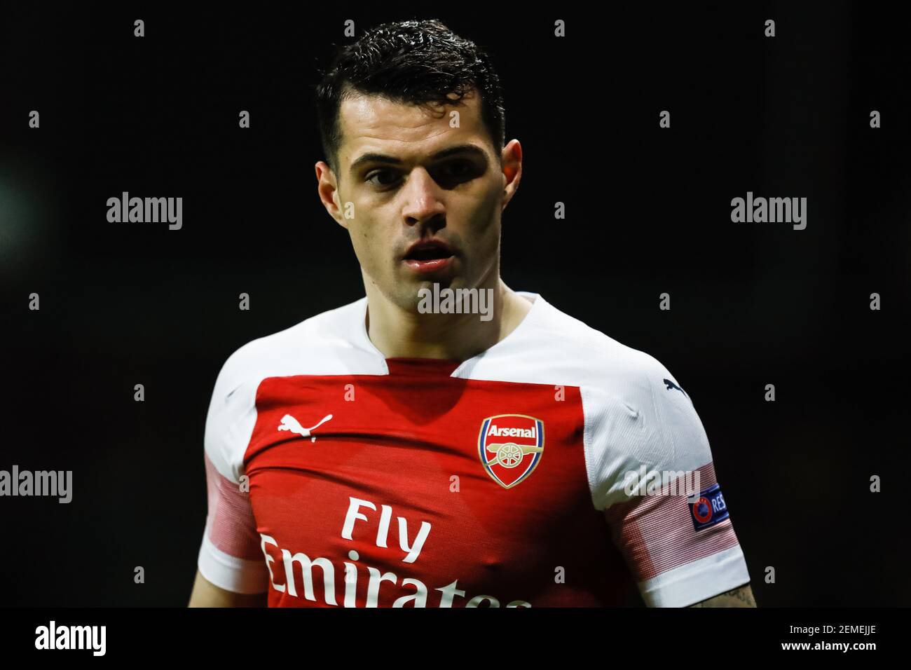 Granit Xhaka of Arsenal looks on during the UEFA Europa League Round of ...