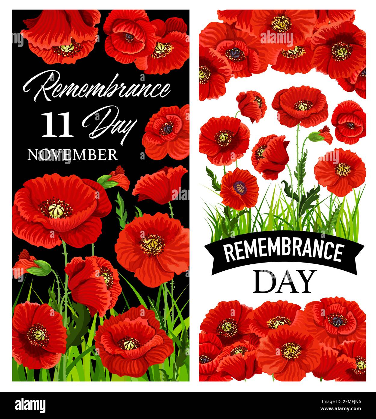 Remembrance Day red poppy vector banners of World War Armistice Day ...