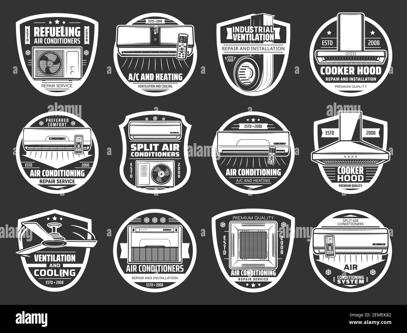 Conditioning and ventilation icons, air conditioner home service ...