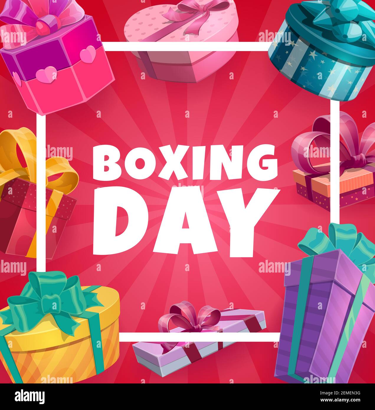 Boxing day vector frame with gift boxes. Christmas presents with ...