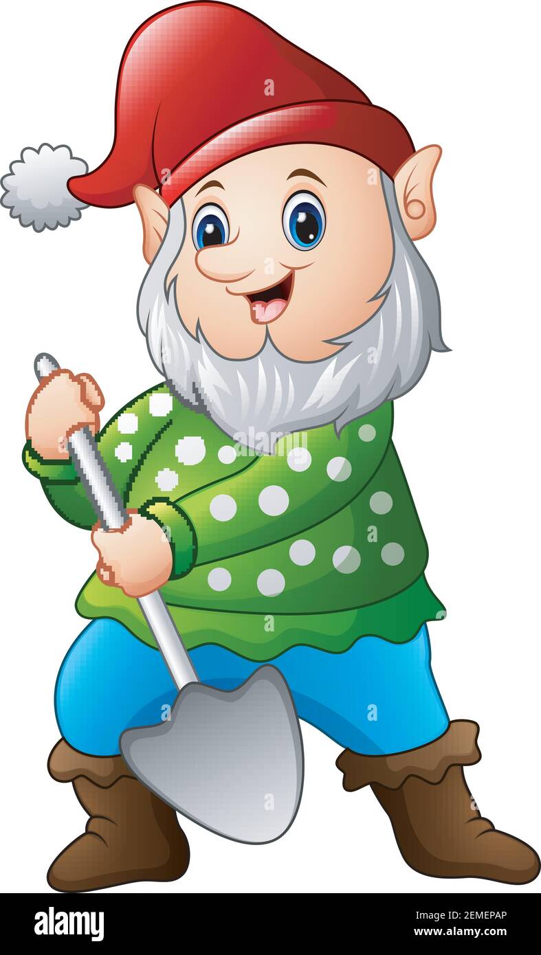 Vector illustration of Garden gnome with a shovel Stock Vector Image ...