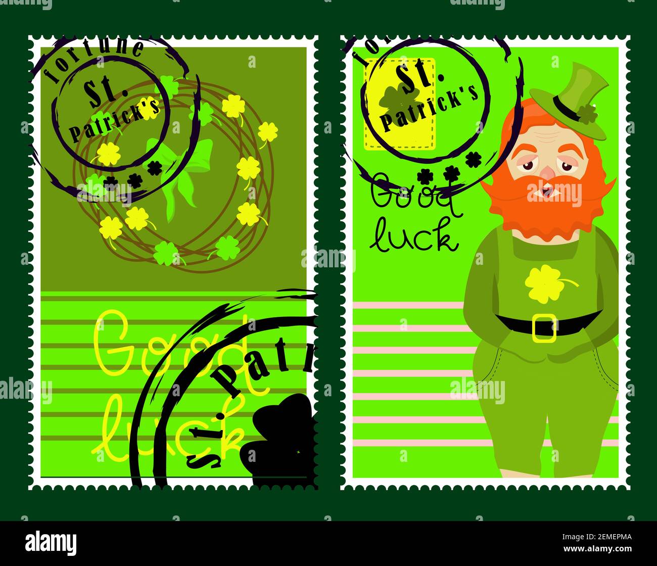 St Patrick's Day stamps. Postage stamps for letters. Patrick's stickers ...