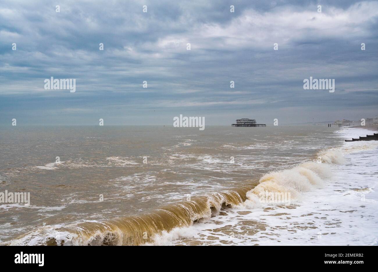 Brighton UK 25th February 2021 - Brighton seafront and beach is quiet ...