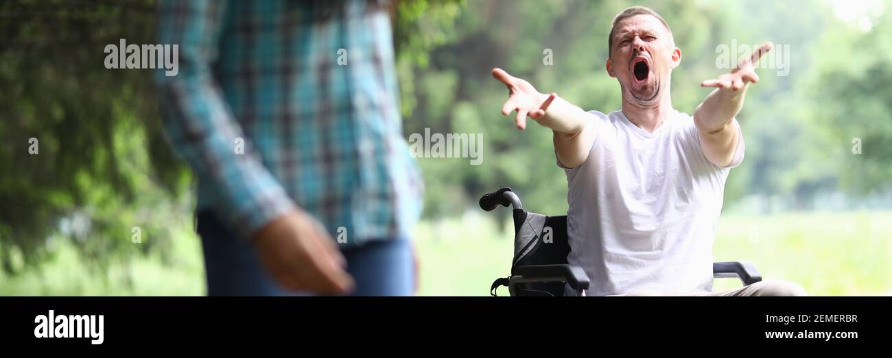 Woman break off relations with disabled man and leave Stock Photo - Alamy