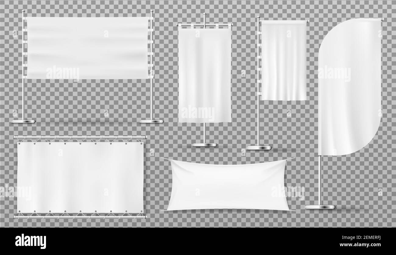 Advertising banners and flags, blank isolated white templates, vector ...