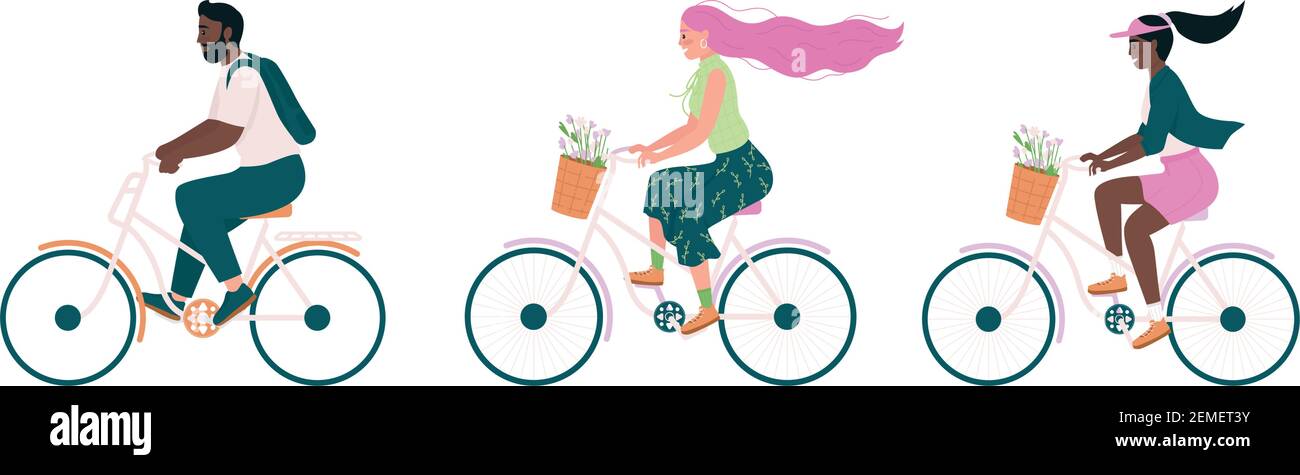 Happy bicyclist flat color vector detailed character set Stock Vector ...