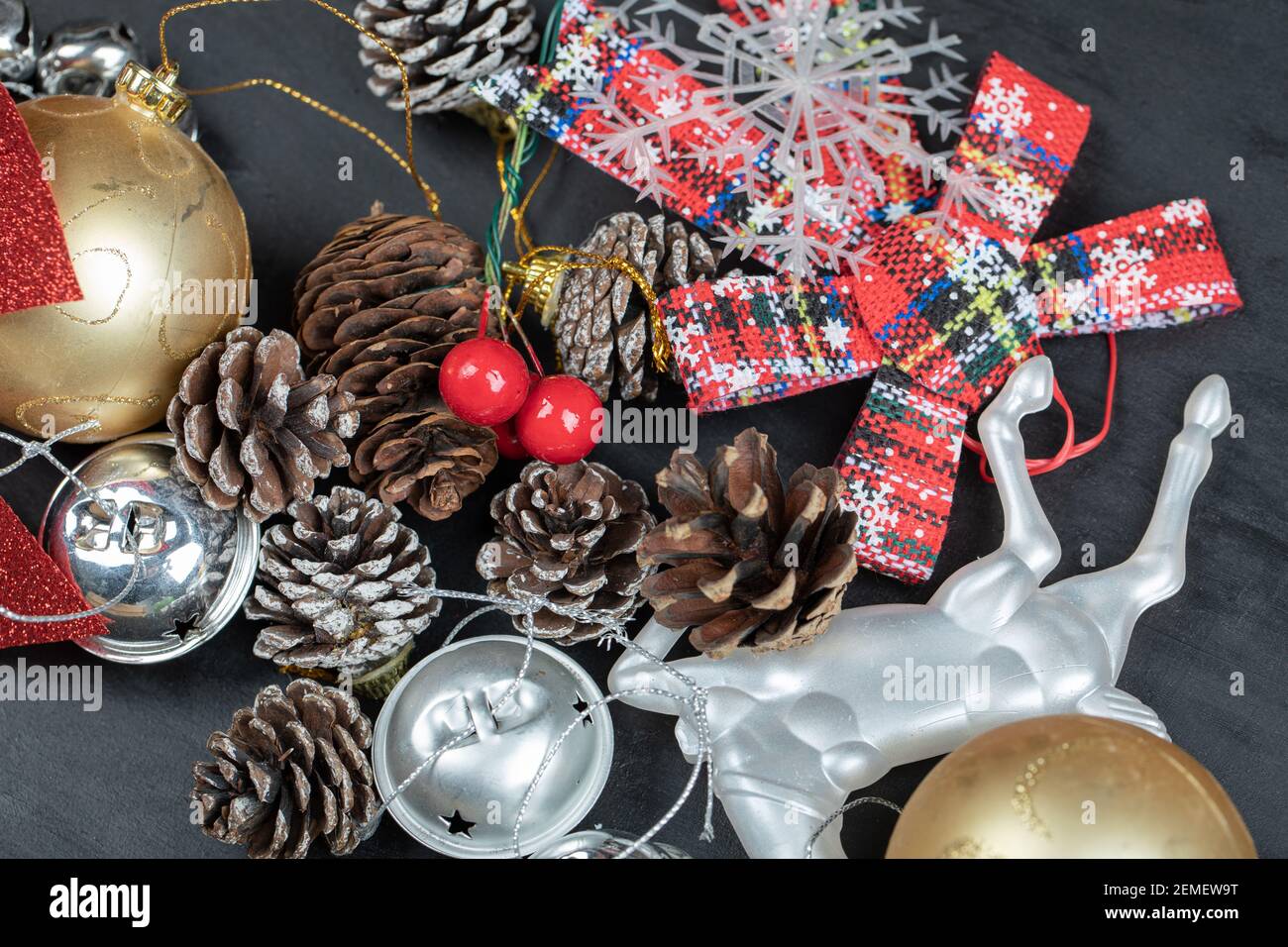 Bunch of festive decorations on dark background Stock Photo - Alamy