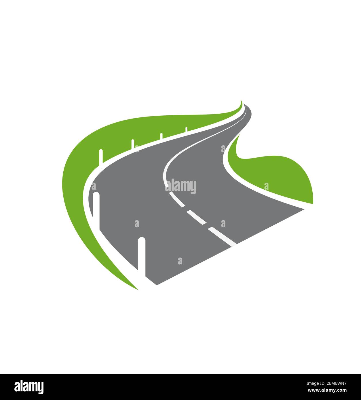 Road, pathway or highway isolated vector icon. Modern paved curve road ...