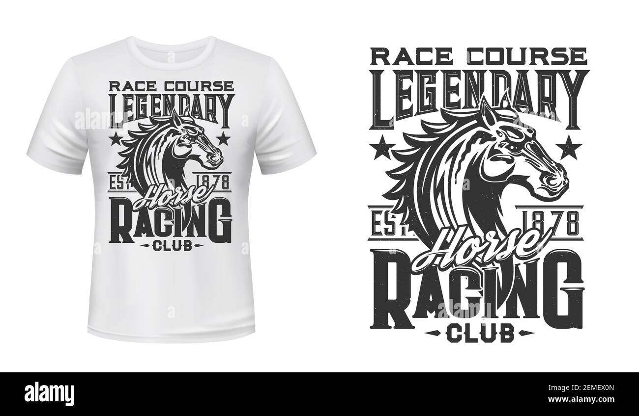 Horse racing club t-shirt vector print. Racehorse stallion head ...