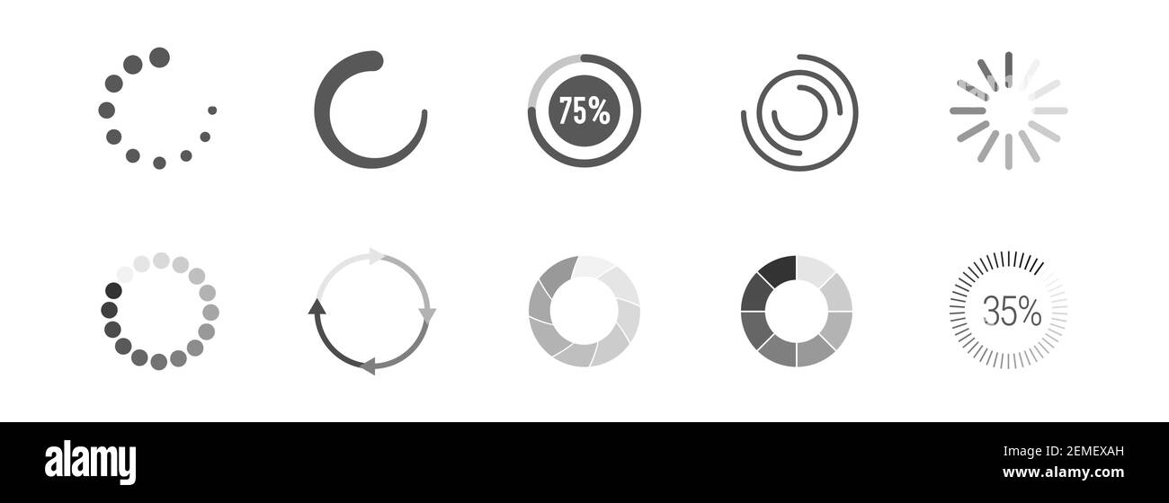 Round circle buffer loader or preloader icon set. Flat vector ...