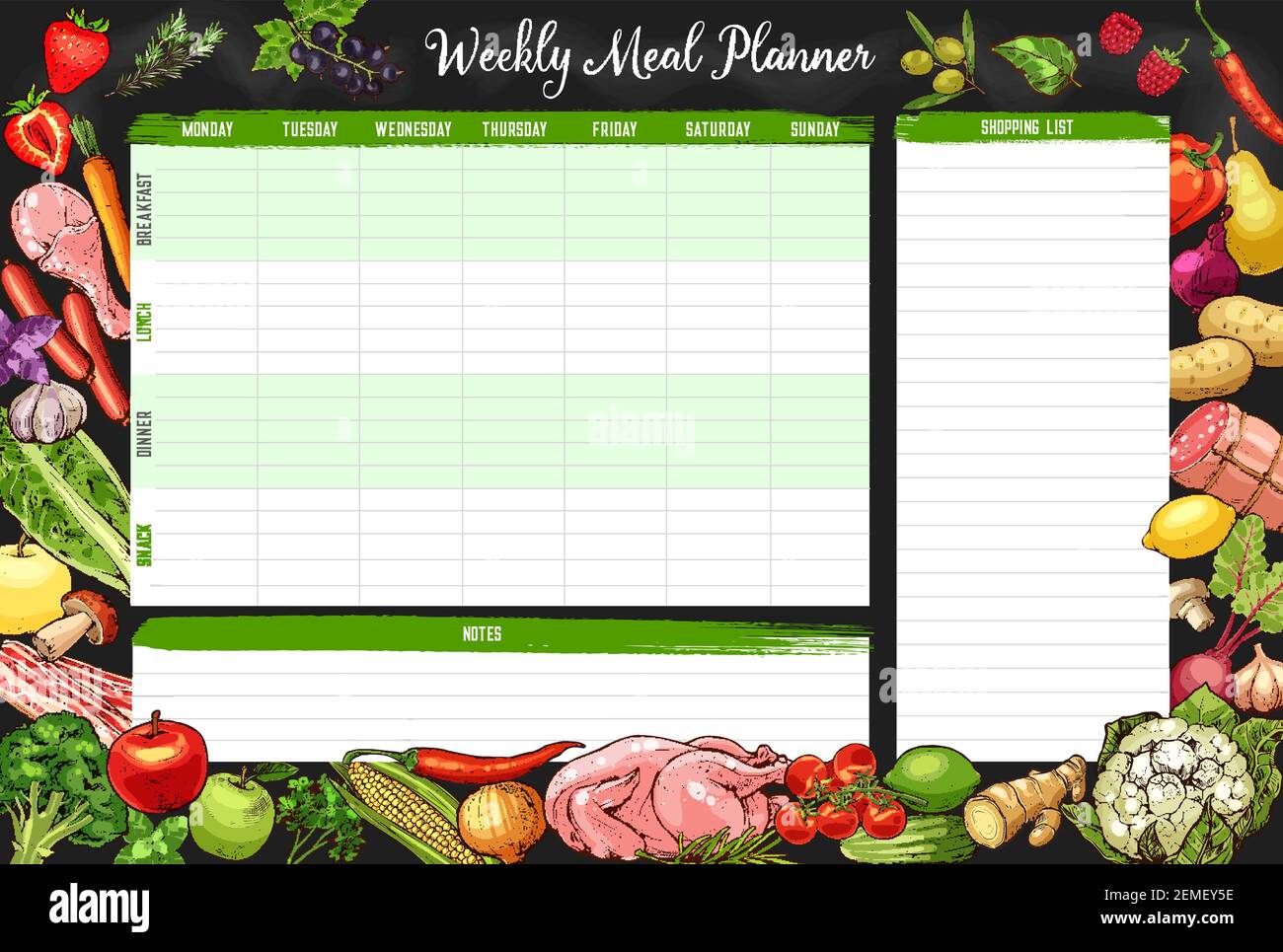 Weekly meal planner, vector timetable, week food plan organizer with ...
