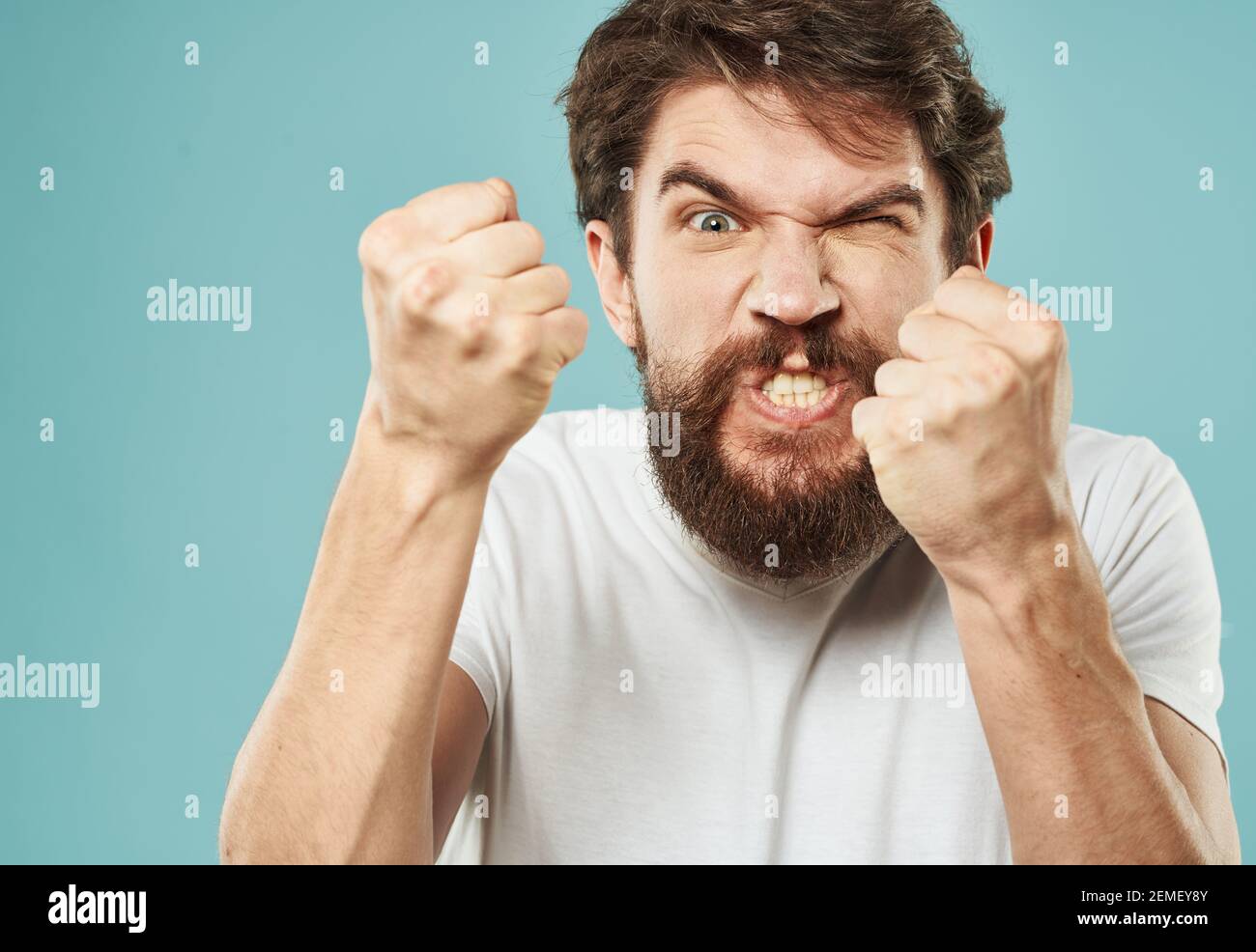 aggression stress man with a beard emotions indignant look fist Stock ...