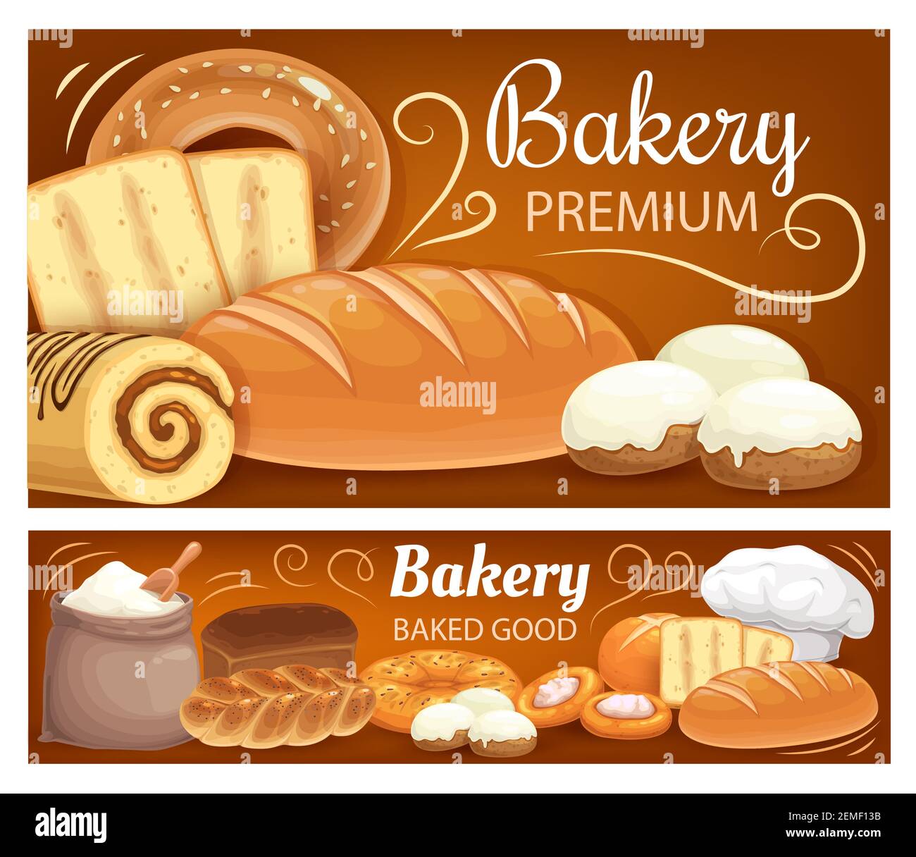 Bakery shop bread, baked cakes and desserts pastry, vector banners ...