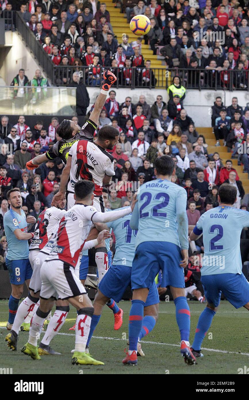 (L - R) Atletico de Madrid's Alvaro Morata and Diego Godin and Rayo ...
