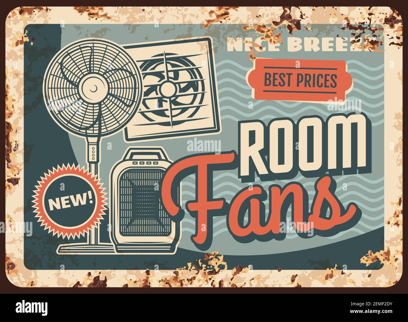 Fans and heaters, air ventilation metal plate rusty or vector retro ...