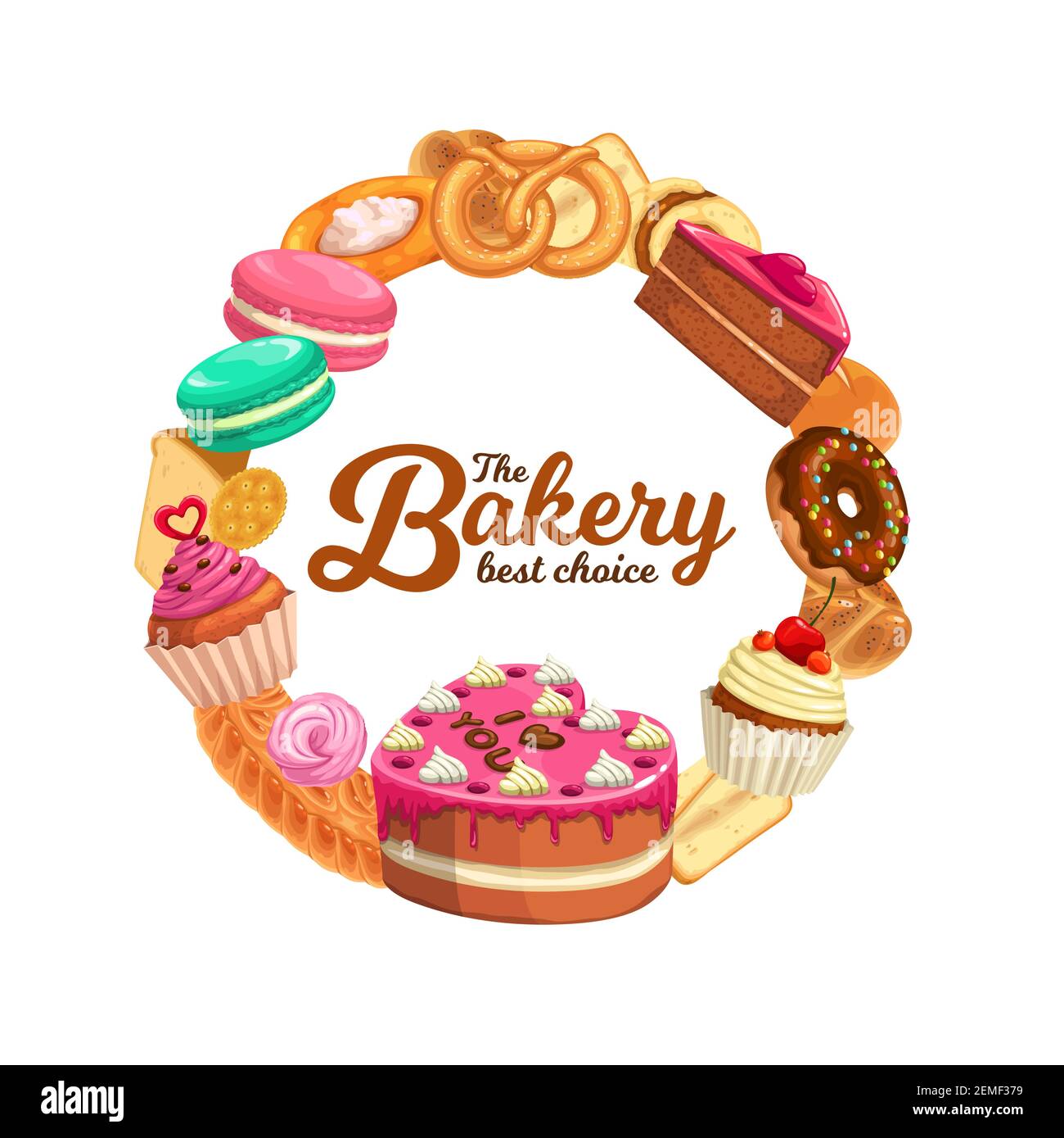 Confectionery sweet desserts vector round frame. Bakery shop pastry ...