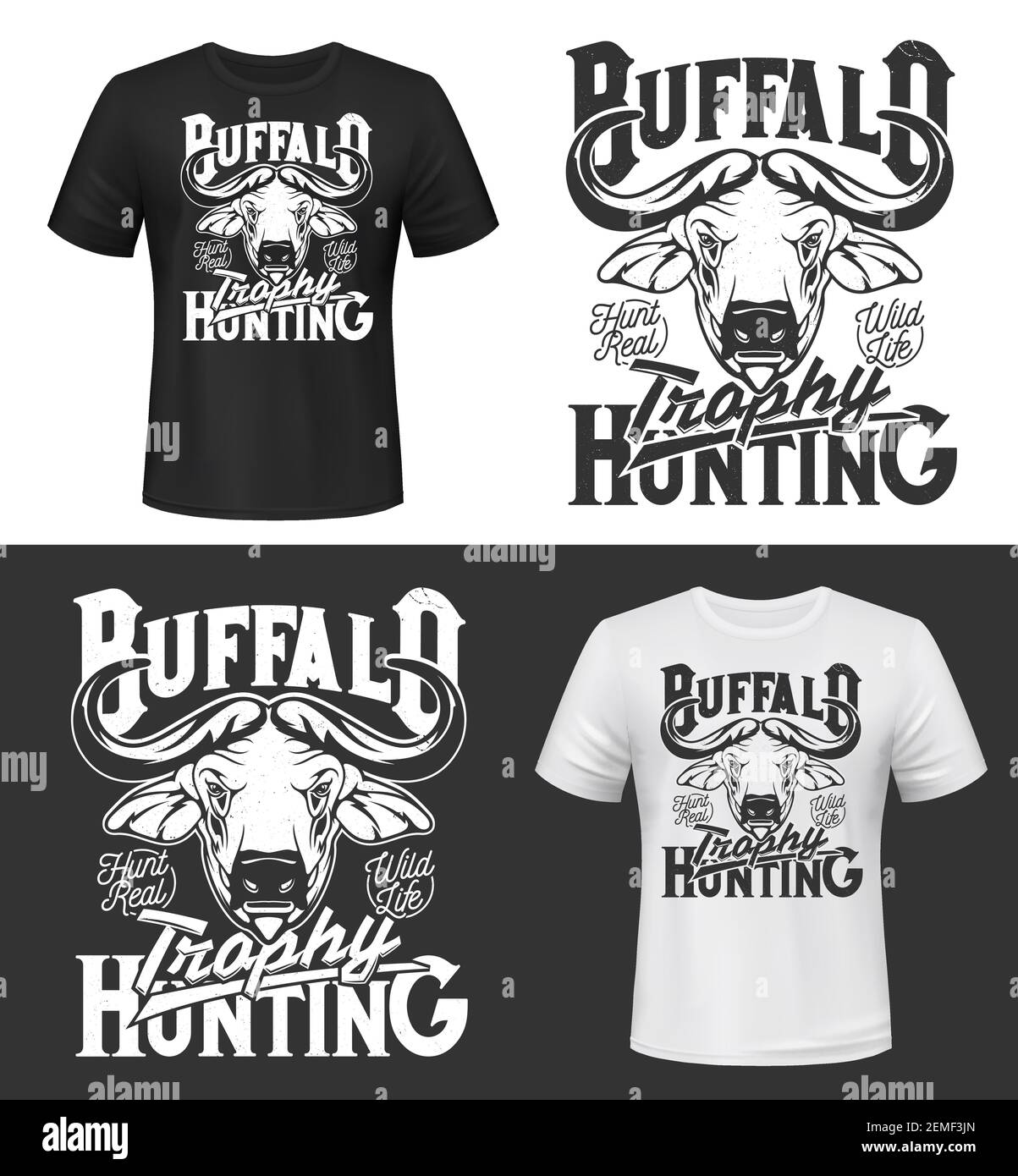 Buffalo trophy hunting t-shirt print mock up. African or cape buffalo ...