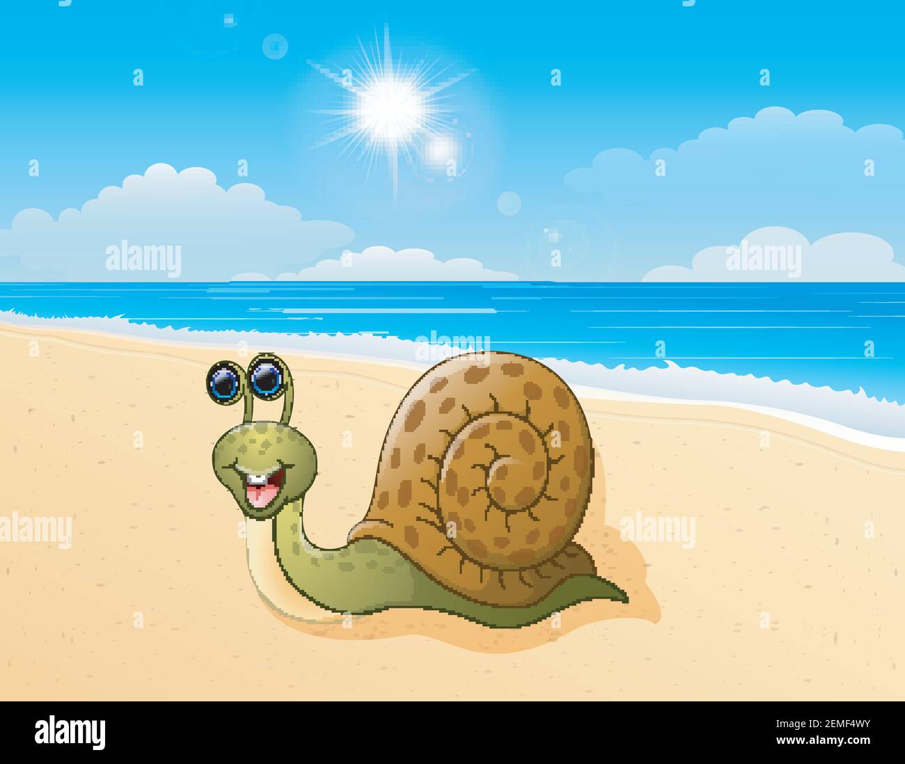 Vector illustration of Cute snail cartoon at the beach Stock Vector ...