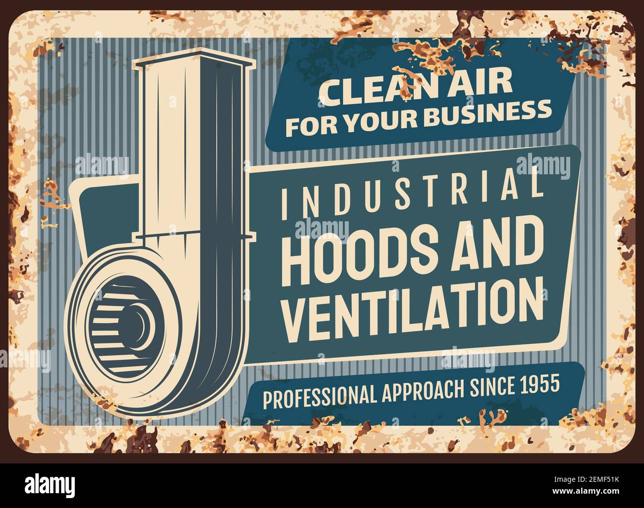 Kitchen hoods and ventilation metal plate rusty vector retro poster ...