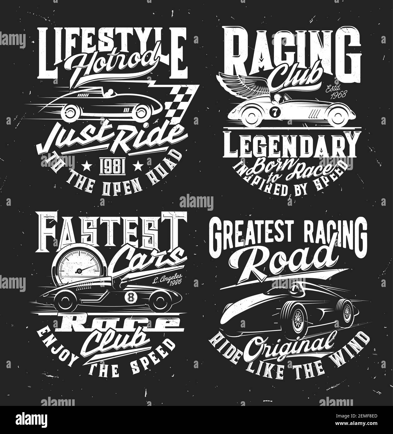 Tshirt prints with car rally, racing club and motorsport championship ...