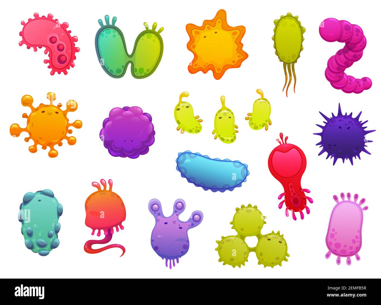 Microbes and viruses, pathogen microorganisms and coronavirus cell ...
