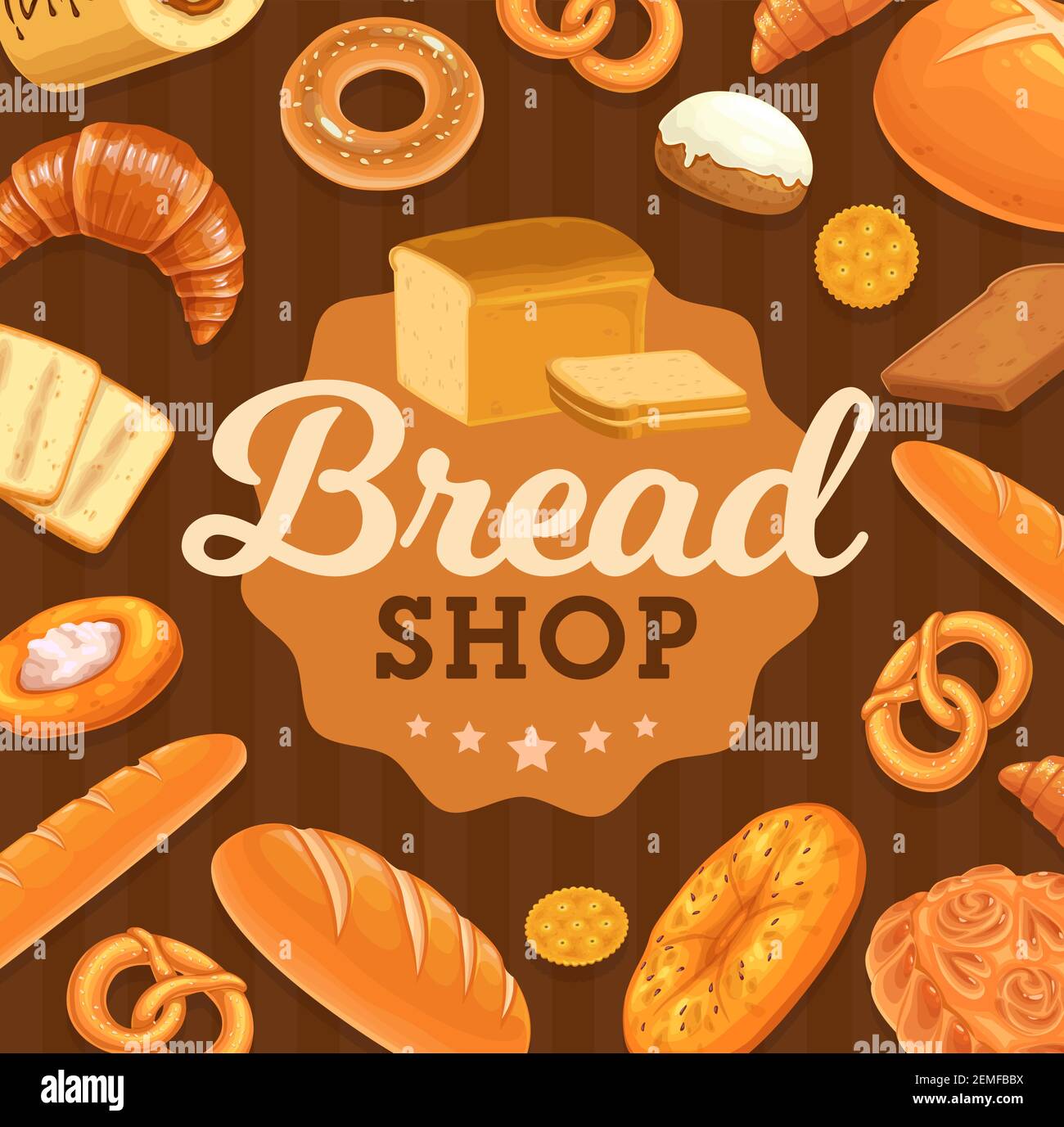 Bread and pastry vector poster. Bakery shop loaf or baguette, sliced ...