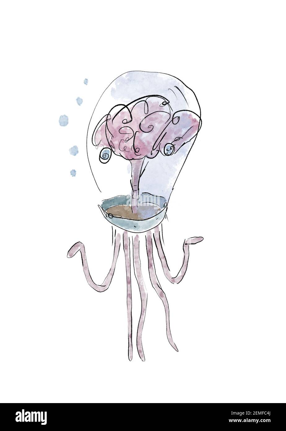 brain in a bowl weird creature concept illustration Stock Photo - Alamy