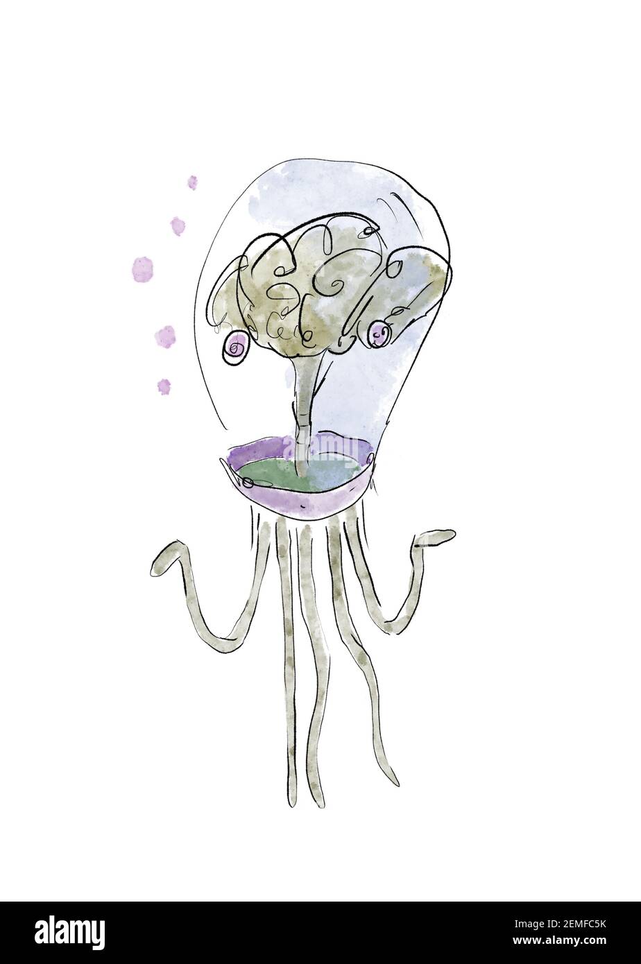 brain in a bowl weird creature concept illustration Stock Photo - Alamy