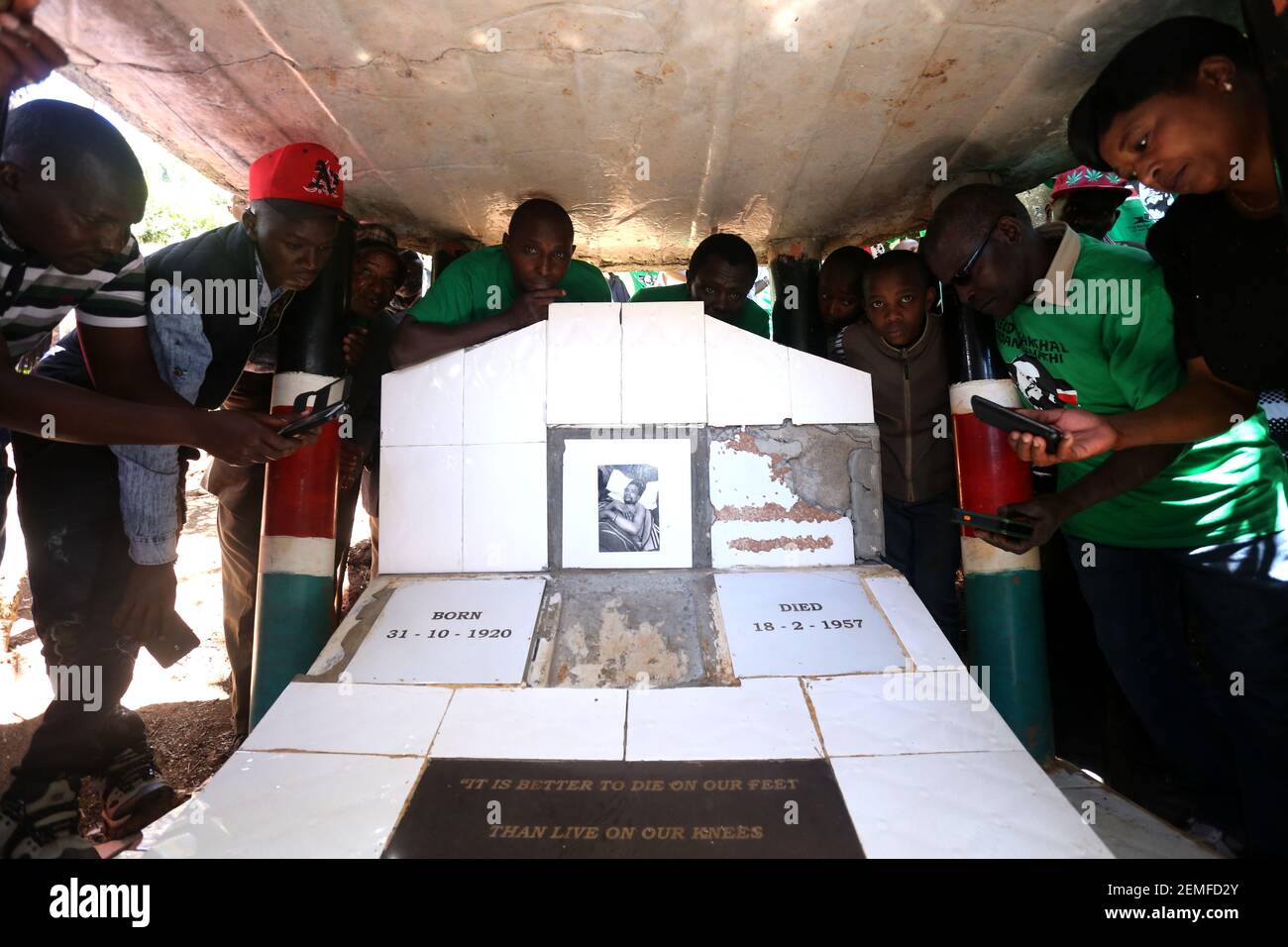 People are seen at Kenya's freedom fighter Dedan Kimathi's shrine ...