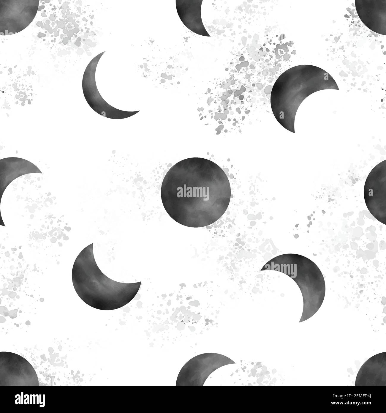 Trendy black moon watercolor pattern with watercolor splash drops on ...