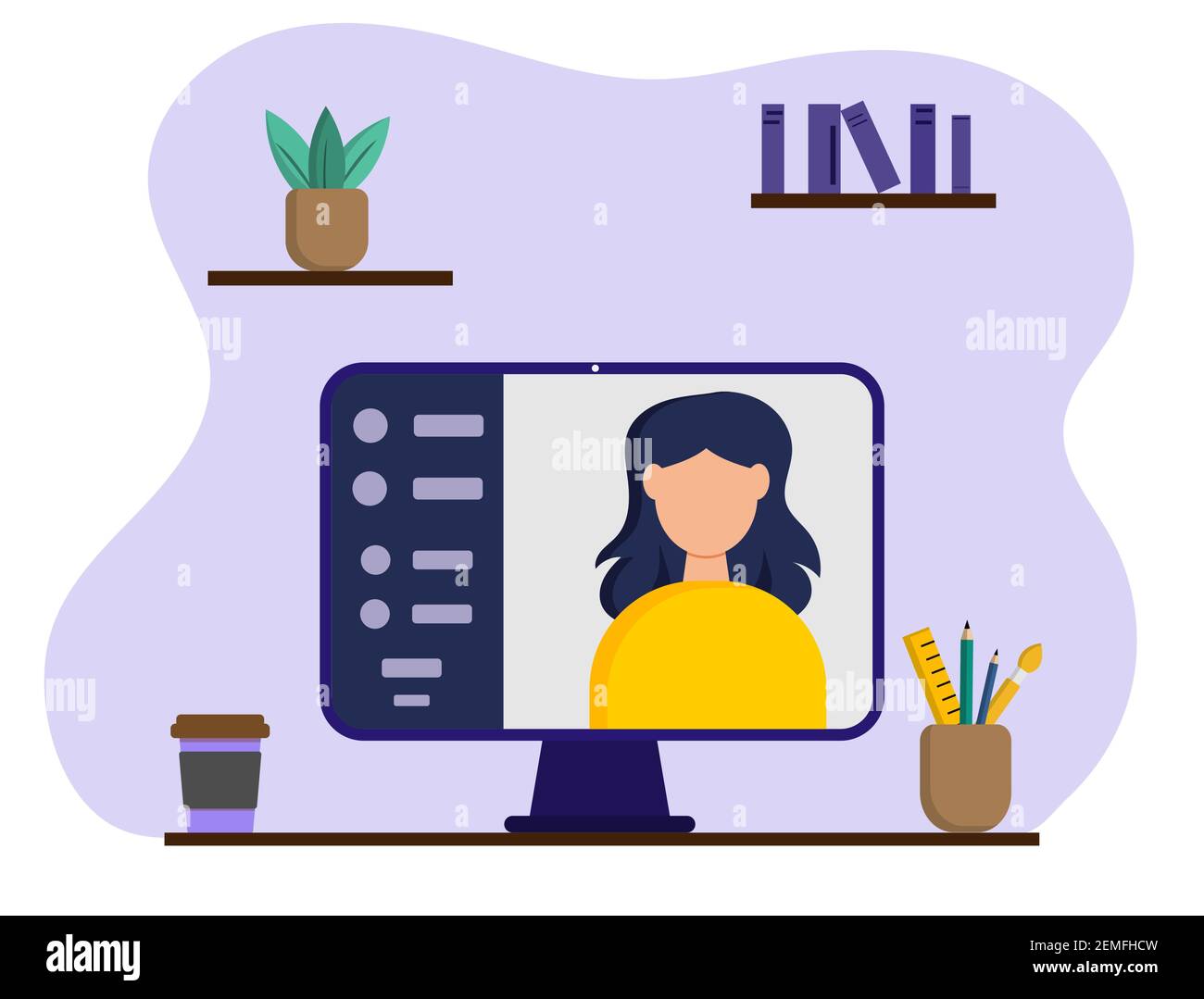 Online studying at home. Distance education. Flat vector illustration ...