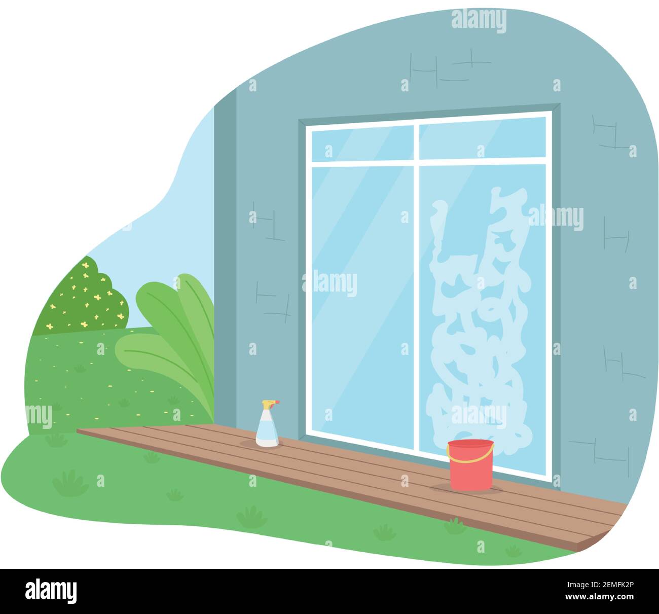 Wash window from outside 2D vector web banner, poster Stock Vector ...