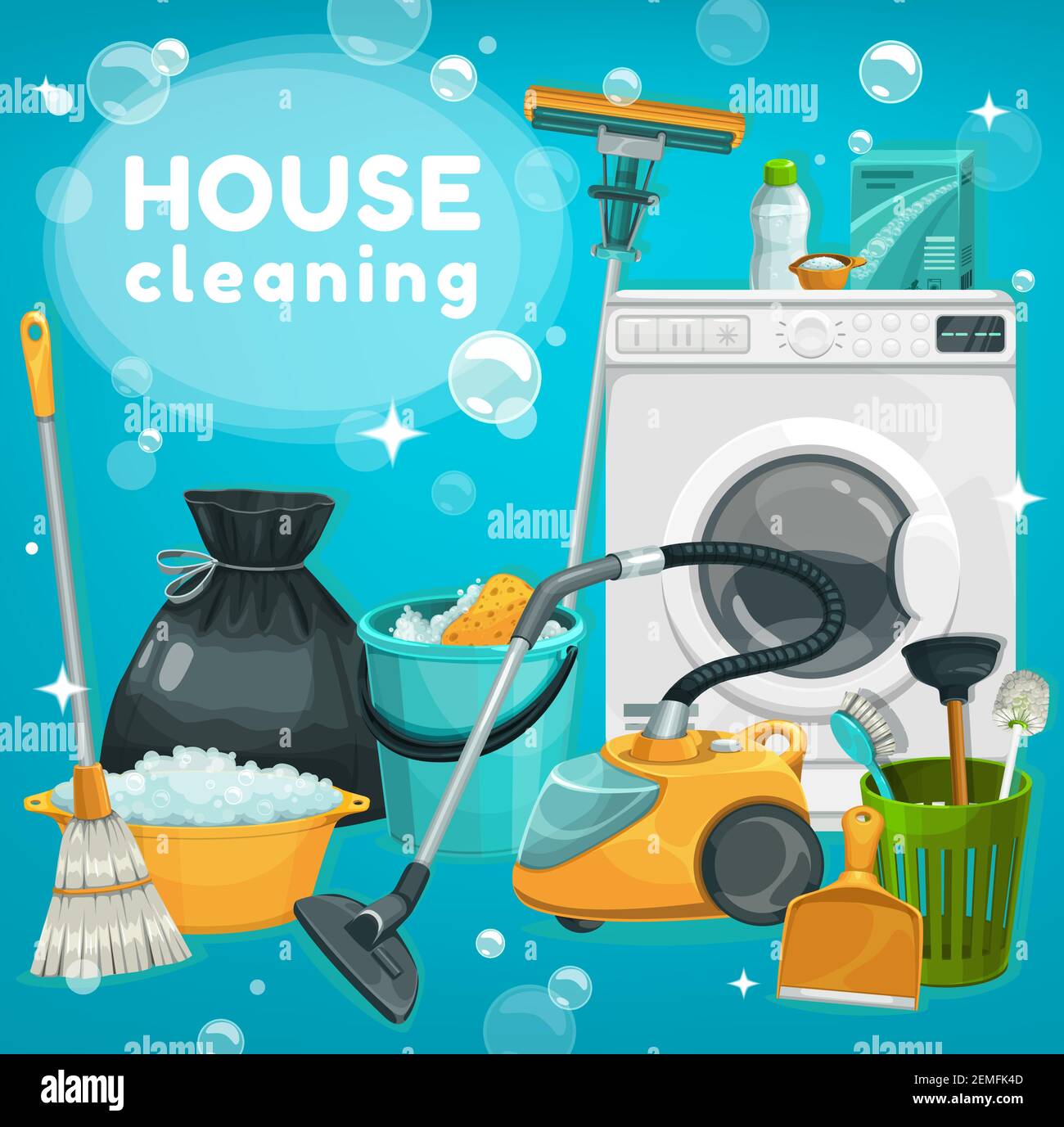 House cleaning, laundry vector supplies. Housework tools washing ...