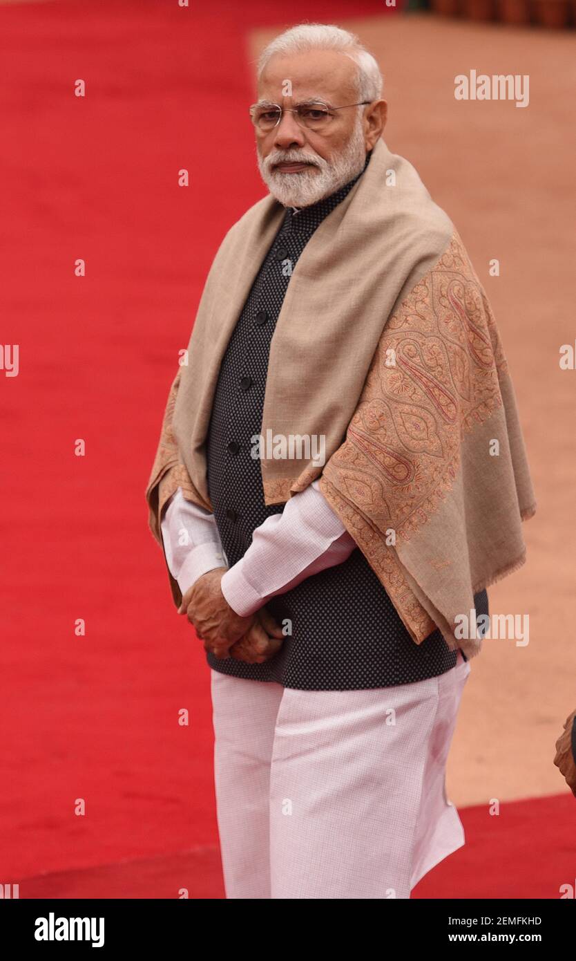 NEW DELHI, INDIA - FEBRUARY 20: Prime Minister Narendra Modi during the ceremonial reception of ...