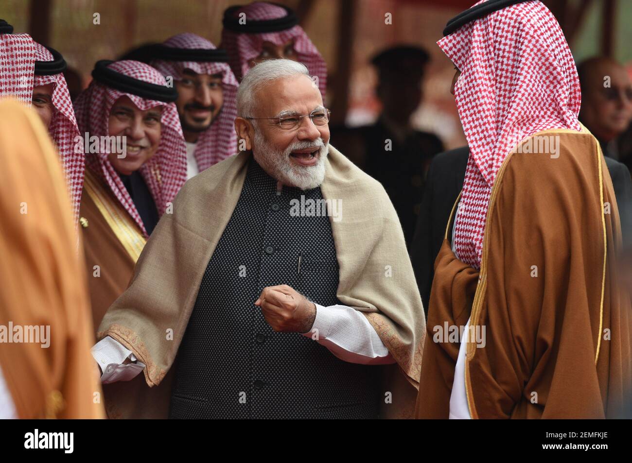 NEW DELHI, INDIA - FEBRUARY 20: Mohammed Bin Salman Bin Abdulaziz Al-Saud, Crown Prince of Saudi ...