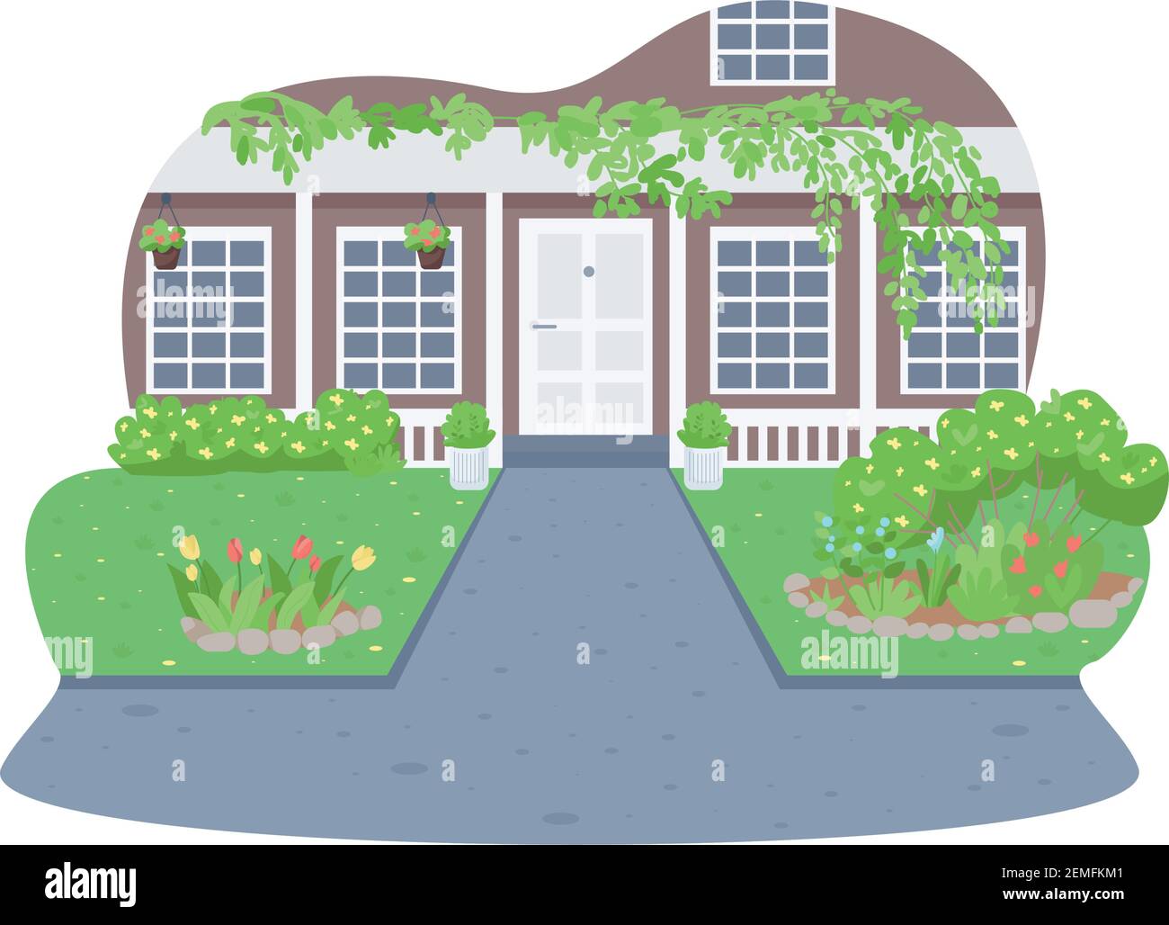 Modern suburban home exterior 2D vector web banner, poster Stock Vector ...