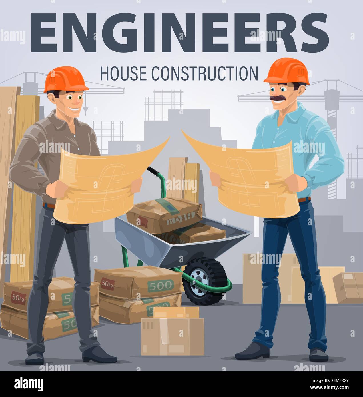 House construction engineers, building architects. Engineers, foreman ...
