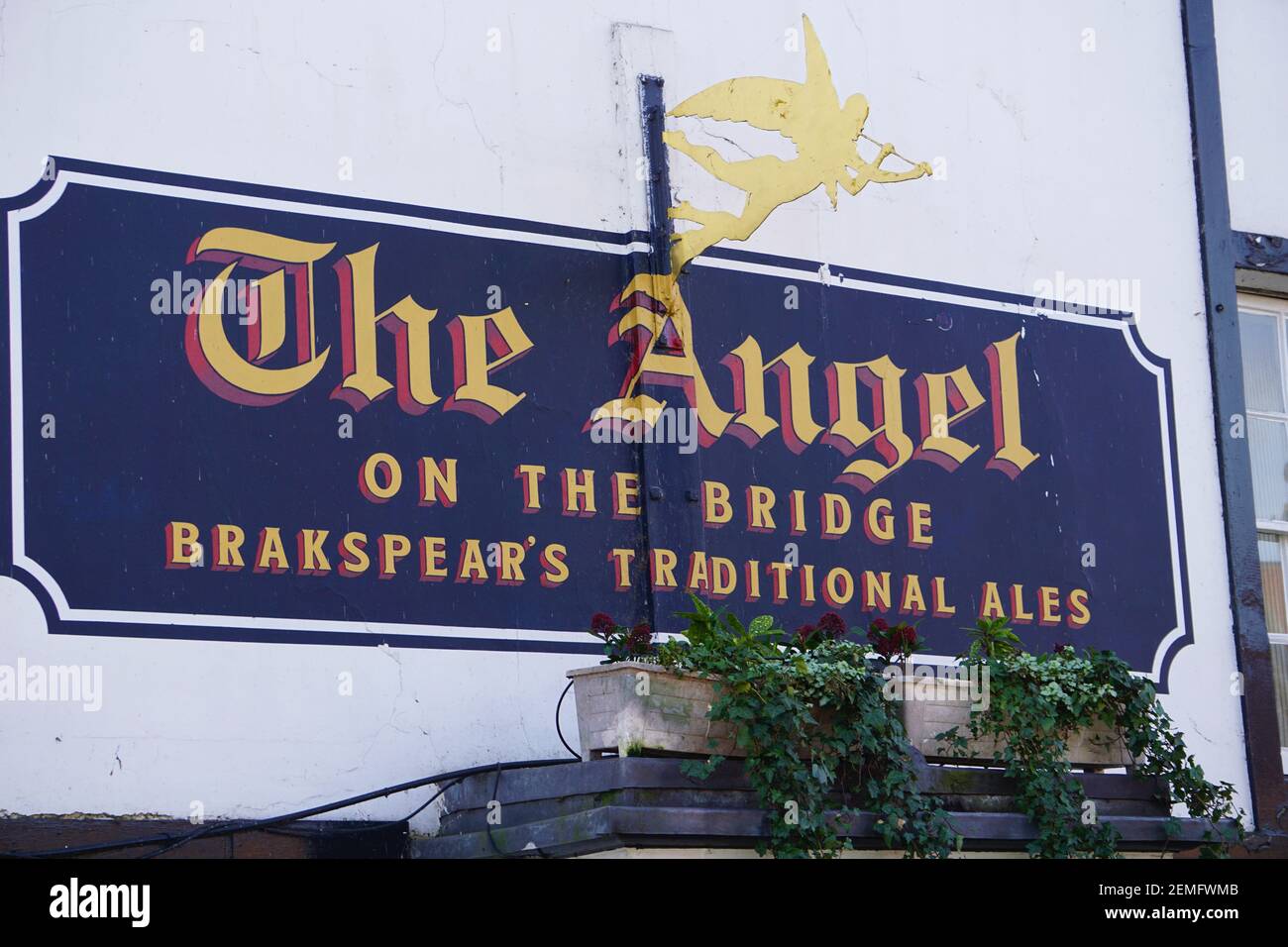 Sign above the entrance to "The Angel on the Bridge" pub in Henley-on ...