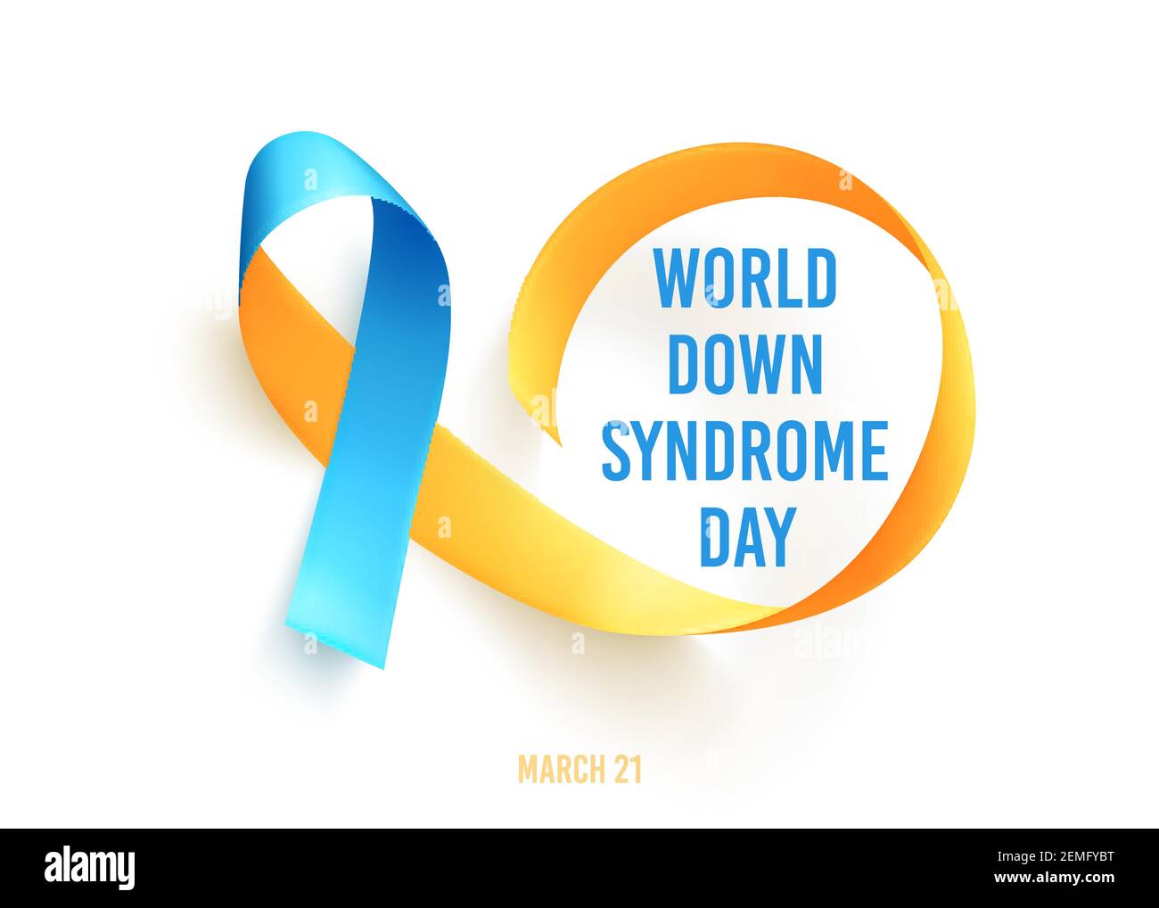 World Down Syndrome day. March 21. Realistic blue yellow ribbon symbol ...