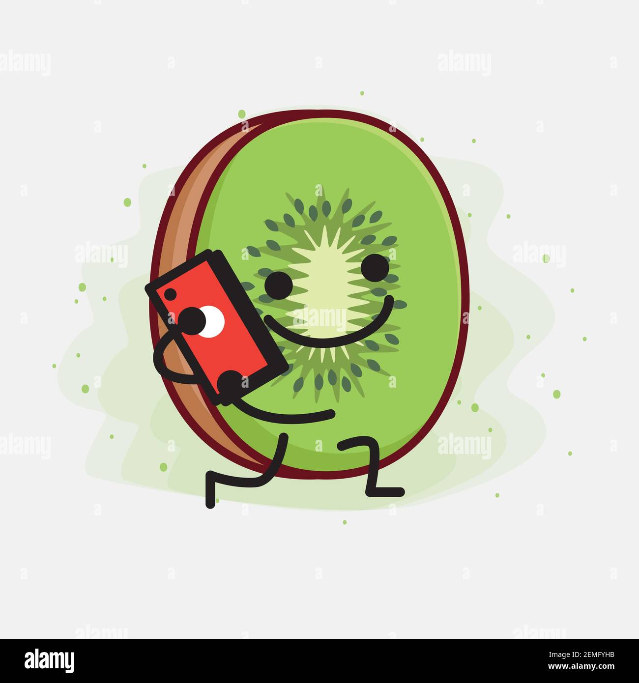 Vector Illustration of Kiwi Fruit Character with cute face, simple ...