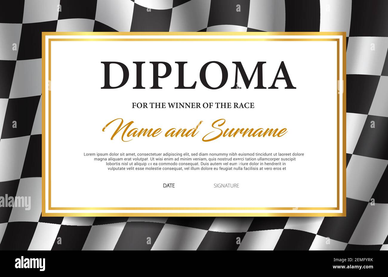 Race winner diploma, certificate vector template. Racing award border ...
