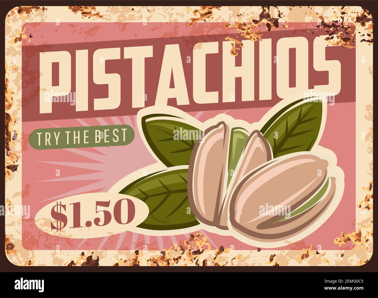 Pistachio nuts metal rusty plate, food poster vintage, raw snacks ...