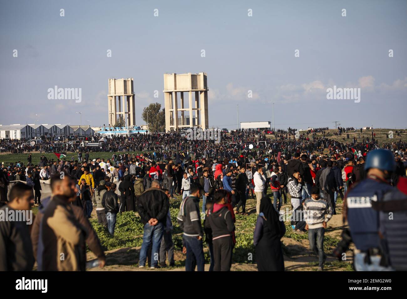 Crowd of Palestinian protesters seen during clashes following the ...