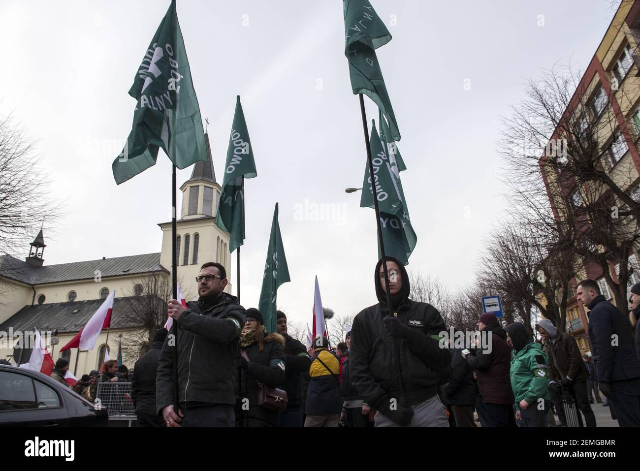 Polish nationalists seen waving the falanga flag witch is the symbol of ...