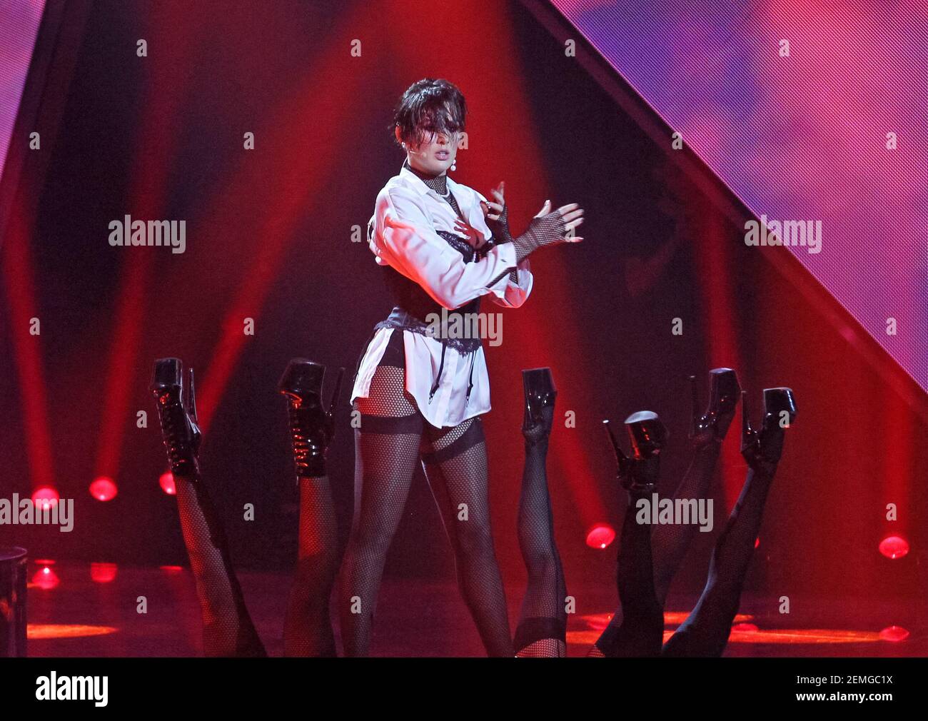 Ukrainian singer MARUV is seen performing the "Siren Song" song during ...