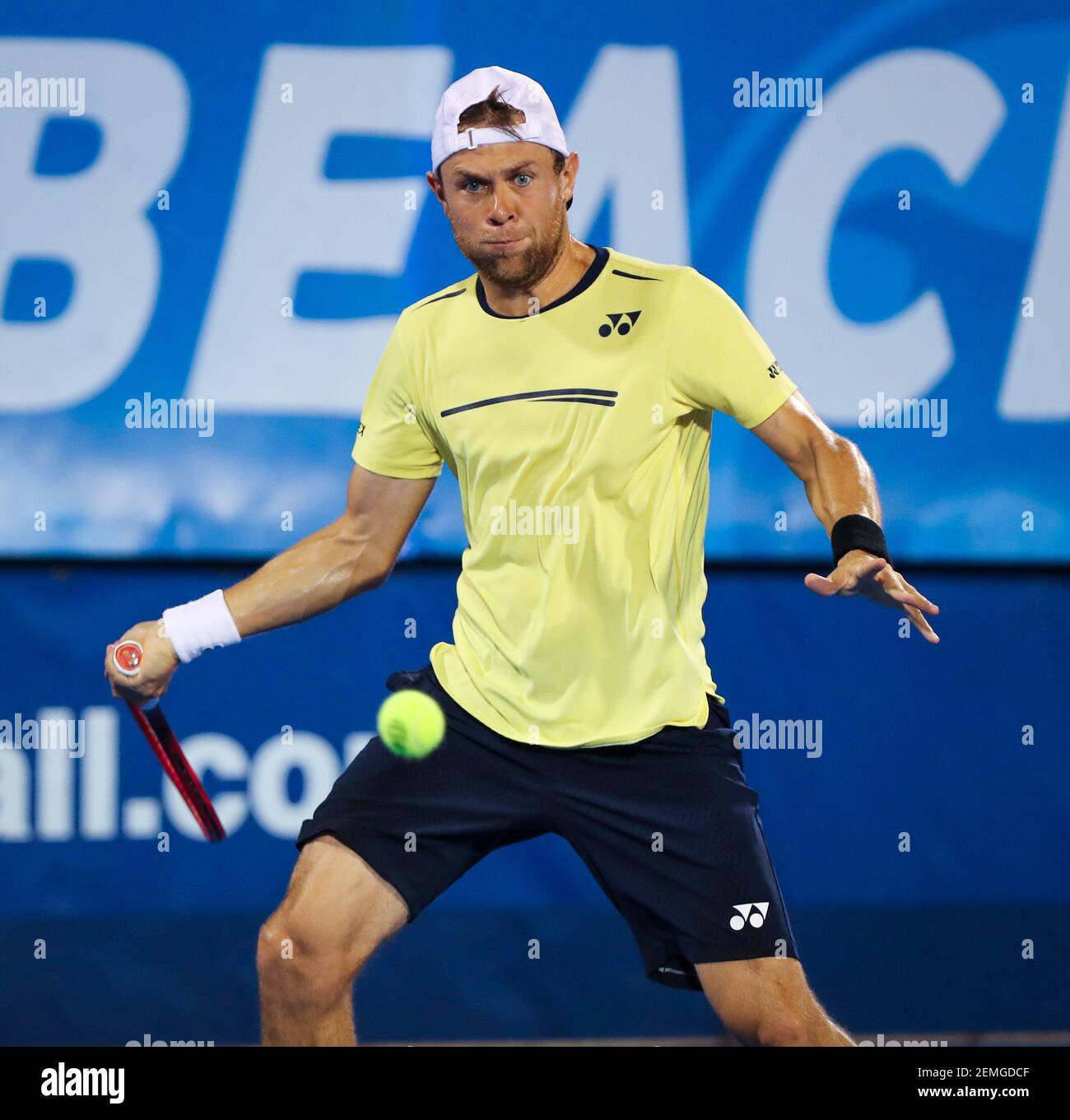 February 23, 2019: Radu Albot, of Moldova, plays a forehand against ...