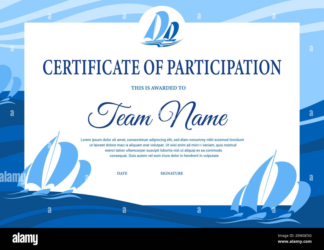 Yacht regatta diploma, award certificate vector template. Sea sailing ...