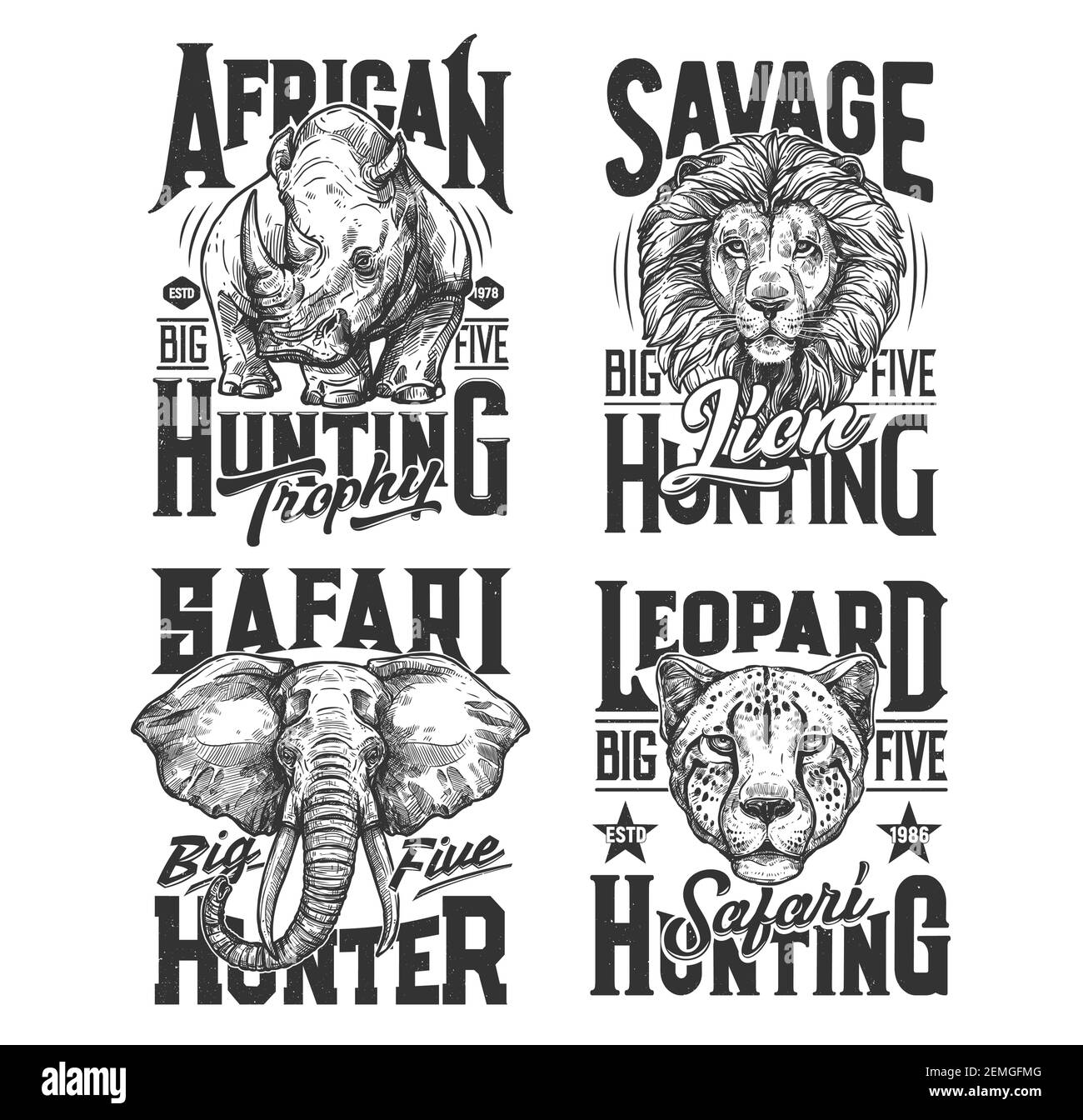 Safari hunting shirt prints, wild African animals and hunt club trophy ...
