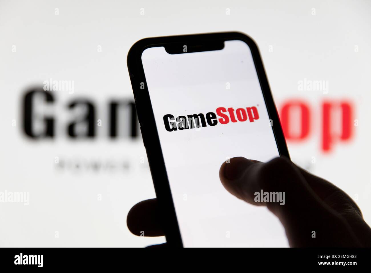 LONDON, UK - February 2021: Smartphone showing Gamestop video game ...