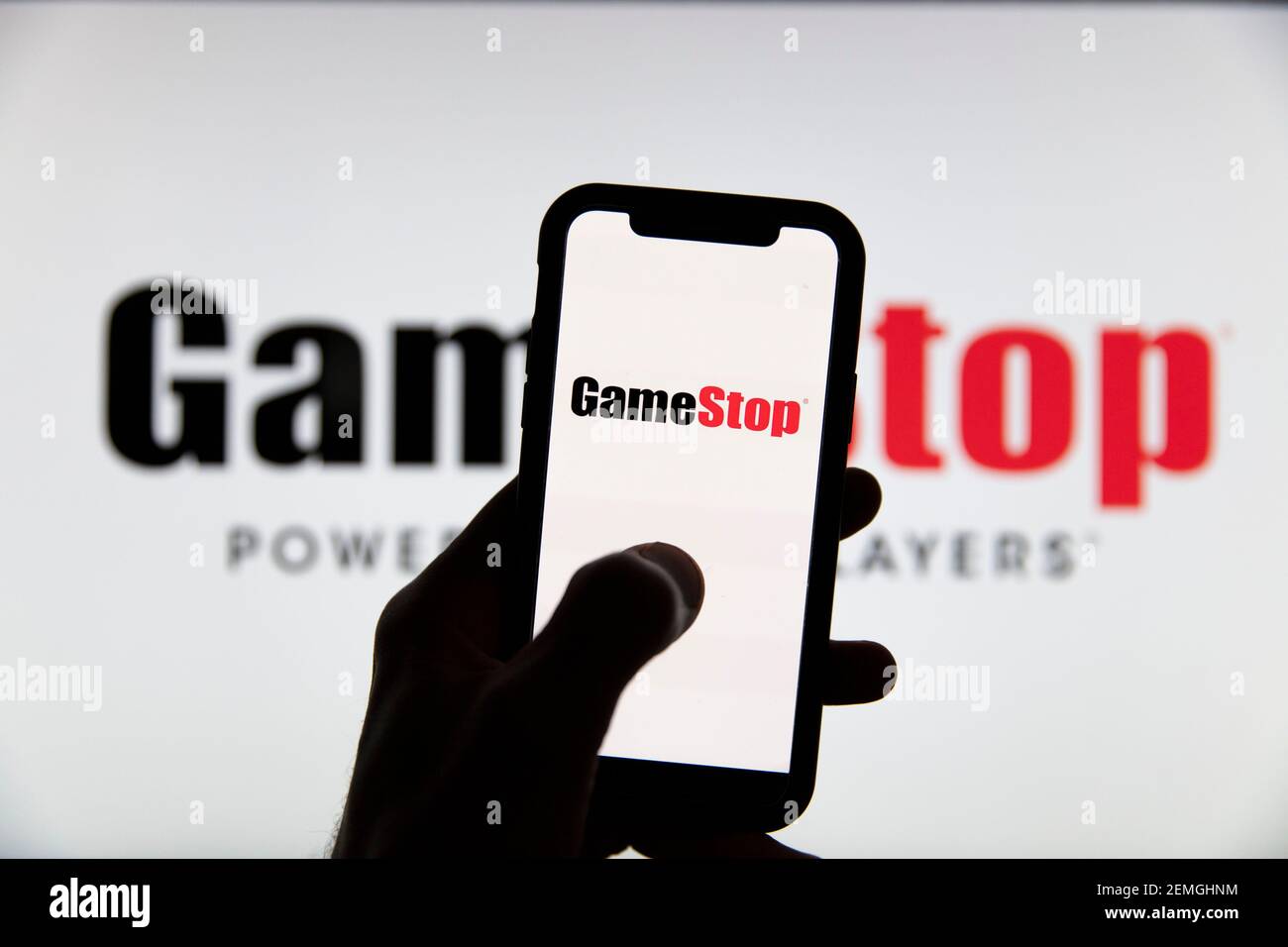 LONDON, UK - February 2021: Smartphone showing Gamestop video game ...